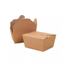 China 50pcs Biodegradable Kraft Paper Food Packaging 1000ml Disposable Meal Prep Containers for sale