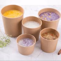China Disposable 8 oz to 32 oz Kraft Paper Soup Cup with PE Coating and Lid for Takeaway Food Packaging for sale