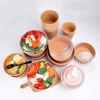 China Custom 750ml Kraft Paper Salad Bowl with Lid Biodegradable Food Container for sale
