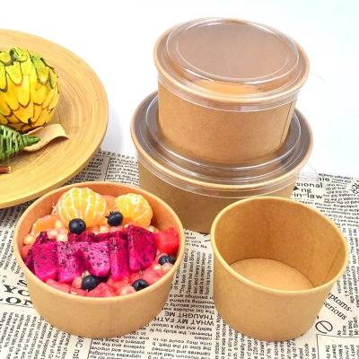 China Eco Friendly Kraft Paper Salad Bowl 1000ml Disposable Food Grade Leak Proof Takeaway Container for sale