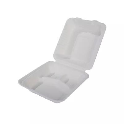 China Disposable 3 Compartment Corn Starch Takeaway Container 900ml Biodegradable Clamshell for sale