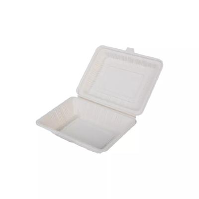 China 195mm Disposable Biodegradable Corn Starch Clamshell Food Packaging 600ml for sale