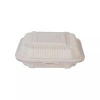 China 195mm Disposable Biodegradable Corn Starch Clamshell Food Packaging 600ml for sale