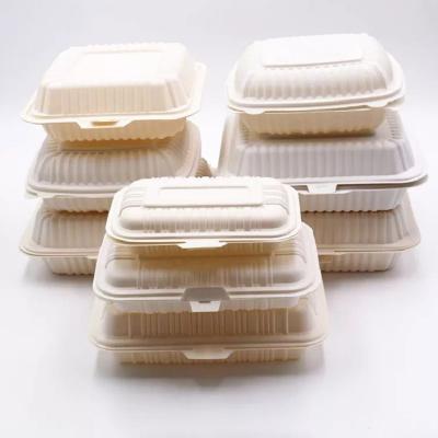 China Biodegradable 600ml Corn Starch Clamshell Food Container 195x145x50mm Eco-Friendly Takeout Box for sale