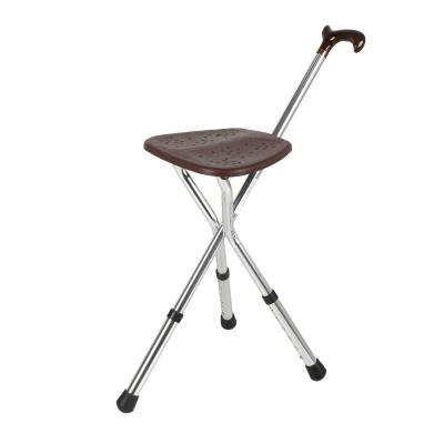 China Hearty Expression Folding Walking Stick Chair with 100kg Capacity and 88-101cm Adjustable Height - Dark Coffee for sale