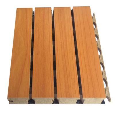 China Fireproof Grooved Wooden Acoustic Wall Panel 12mm 2440x133mm Sound Absorbing for sale