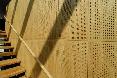 China 18mm Melamine Surface Perforated Acoustic Wall Panels 2440x197mm for Auditorium and Studio Sound Control for sale