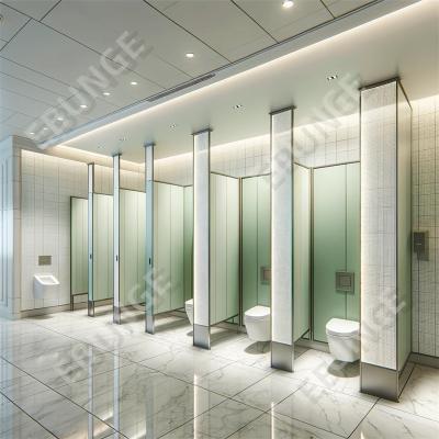 China HPL Compact Toilet Partition 304 Stainless Steel Fireproof Scratch Resistant Public Bathroom Cubicle for sale