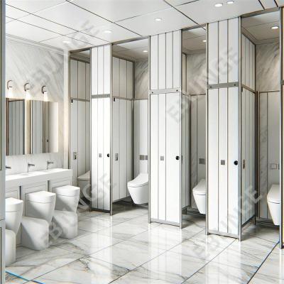 China Floor Mounted HPL Toilet Partition Wall Water Resistant Scratch Proof 304 Stainless Steel Hardware for sale