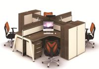 China Modular 4 Person Office Workstation 42mm Thick Aluminum Frame Frosted Glass Partition for sale