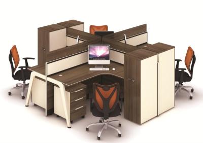 China Modular 4 Person Office Workstation 42mm Thick Aluminum Frame Frosted Glass Partition for sale