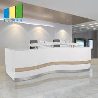 China Modern Wooden Office Reception Desk 2400x616x1050mm with Mesh Office Chair Curved Round Painting Glass for sale