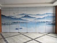 China Collapsing Landscape Painting Leather Wooden Movable Partition Walls 65mm Thickness for Hotel for sale