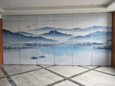 China Collapsing Landscape Painting Leather Wooden Movable Partition Walls 65mm Thickness for Hotel for sale