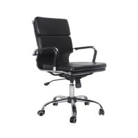 China Middle Back Modern Manager Office Chair with 80mm Gas Lift and 330mm Chromed Base - Black PU Leather Executive Ergonomic Swivel Design for sale