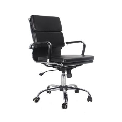 China Middle Back Modern Manager Office Chair with 80mm Gas Lift and 330mm Chromed Base - Black PU Leather Executive Ergonomic Swivel Design for sale
