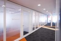 China Movable Frosted Glass Partition Walls 12mm Tempered Room Dividers for Office for sale