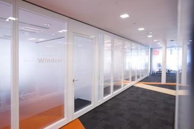 China Movable Frosted Glass Partition Walls 12mm Tempered Room Dividers for Office for sale