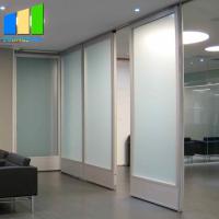 China Wood Sliding Partition Wall 65mm 100mm Melamine Finish with Glass Top Hung System for sale