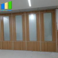 China Classroom Wooden Folding Partition Walls Aluminum Frame 65mm Tempered Frosted Glass for sale