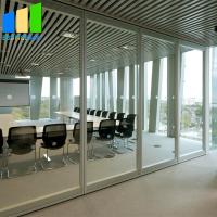 China Aluminum Glass Folding Partition Wall 65mm 85mm 100mm Tempered Glass Sliding Door for sale
