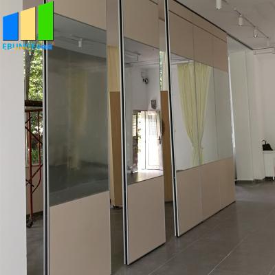 China Top Hung Acoustic Movable Wall Panel 65mm 100mm Aluminum Folding Mirrored Room Divider Screen for sale