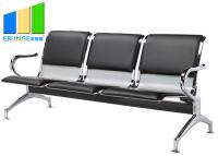 China Commercial Steel Bench 3-Seater Airport Waiting Chair 1800×670×800 mm with Leather PU Cushions for sale