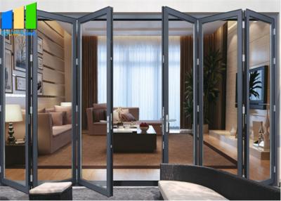 China Soundproof Bifold Doors Tempered Glass Aluminum Folding Doors 1.4mm Profile Double Glazing 5+12A+5 for sale