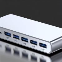 China Silver USB C Hub with 4 USB 3.0 Ports and 100W Power Delivery for sale