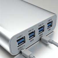 China Silver USB C Hub with 4 USB 3.0 Ports and 100W Power Delivery for sale