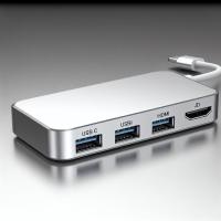 China Silver USB C Hub with 5Gbps Speed 4 USB 3.0 Ports HDMI SD Reader for sale