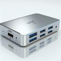 China Silver USB C Hub with 5Gbps Speed 4 USB 3.0 Ports HDMI SD Reader for sale