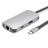 China Aluminum 5 In 1 RJ45 Gigabit Ethernet Powered USB C HUB for sale
