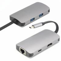 China Aluminum 5 In 1 RJ45 Gigabit Ethernet Powered USB C HUB for sale