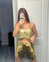 China Holographic Sequin Bustier Corset Top Backless Halter Chain Detail Night Out Free Size for sale