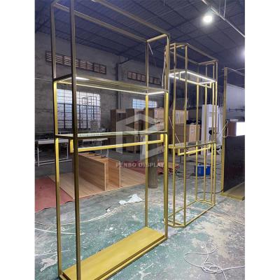 China T4 Light Clothing Shop Display Furniture Electroplate 201 Stainless Steel Display Stand for sale