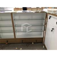 China 20mm MDF Mobile Phone Display Showcase 3pcs Storages Tempered Glass Top for sale