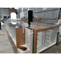 China 20mm MDF Mobile Phone Display Showcase 3pcs Storages Tempered Glass Top for sale