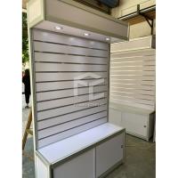 China Cellphone Accessories Freestanding Slatwall Display Units With Lockable Sliding Door for sale