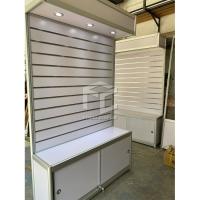 China Freestanding Slatwall Display Stand 20mm MDF Slatwall Wood Shelves for sale