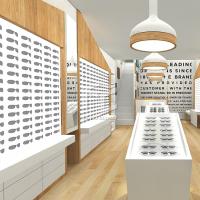 China 8mm MDF Optical Shop Display Cabinets Store Furniture Veneered for sale