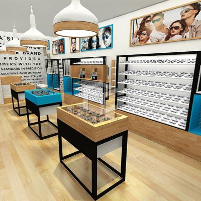 China Melamine Board Optical Shop Display Cabinets Rack With T5 LED Lighting for sale