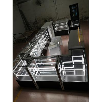 China T5 LED Glass Cell Phone Kiosk 8mm Thick Tempered Glass Cell Phone Display Showcase for sale