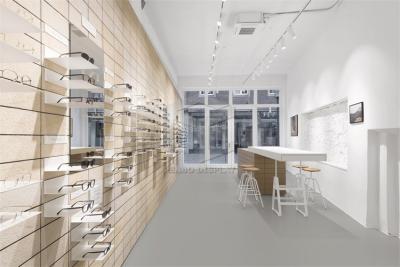 China L4 LED Optical Shop Interior Design Eyeglasses Rack 8mm Thick Tempered Glass for sale