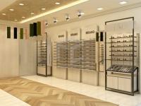 China Hierarchy Optical Shop Display Cabinets Racks Display 10mm Thick Tempered Glass Loaded for sale
