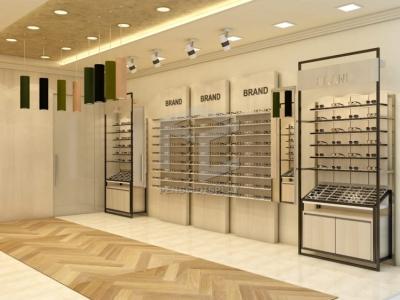 China Hierarchy Optical Shop Display Cabinets Racks Display 10mm Thick Tempered Glass Loaded for sale