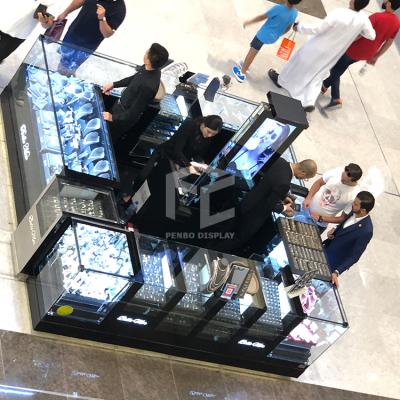 China 3000*3000 Glass Jewellery Display Cabinet Kiosk 110cm High Stick Veneer for sale