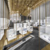 China 3D Rendering Jewelry Shop Furniture 10mm Thick Glass Jewellery Showroom Furniture Counter for sale
