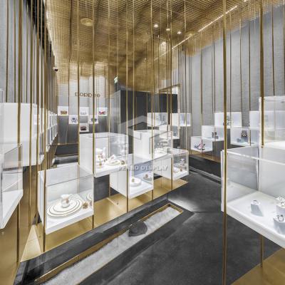 China 3D Rendering Jewelry Shop Furniture 10mm Thick Glass Jewellery Showroom Furniture Counter for sale