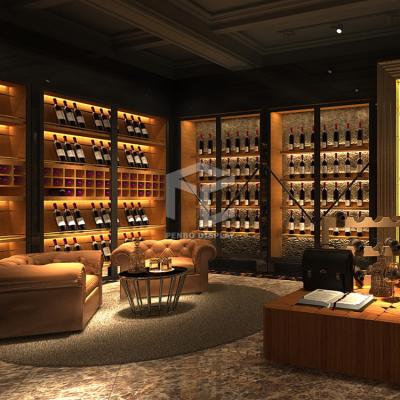 China ODM Free Standing Wooden Wine Rack 20mm Thick MDF Optional Wine Store Display for sale